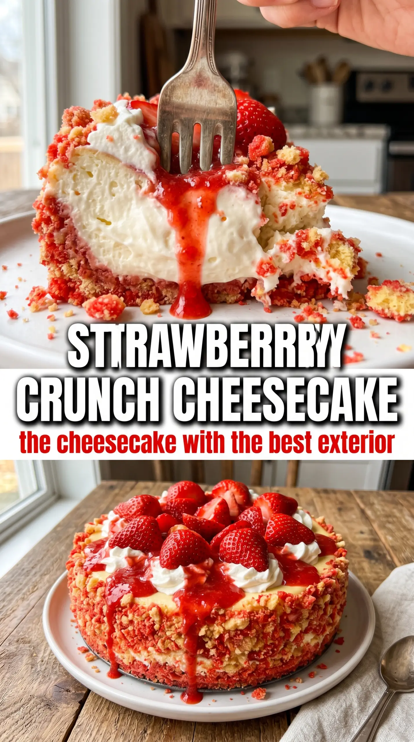 Strawberry Crunch Cheesecake (No-Bake)