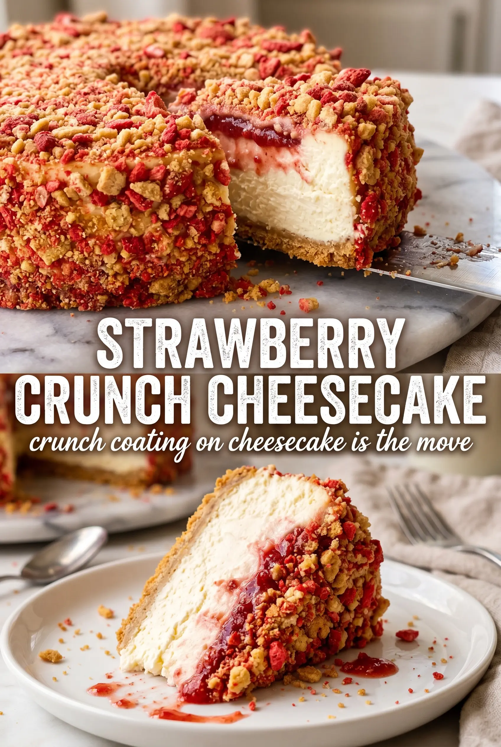 Strawberry Crunch Cheesecake (No-Bake)